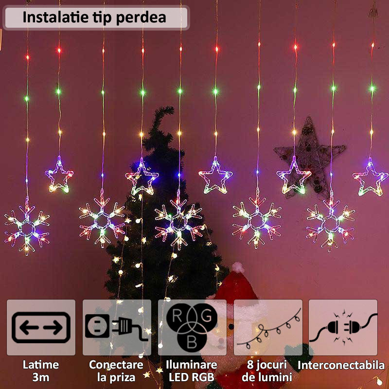 Instalatie de Craciun tip perdea NEXTLY, interconectabila, lumini LED ...