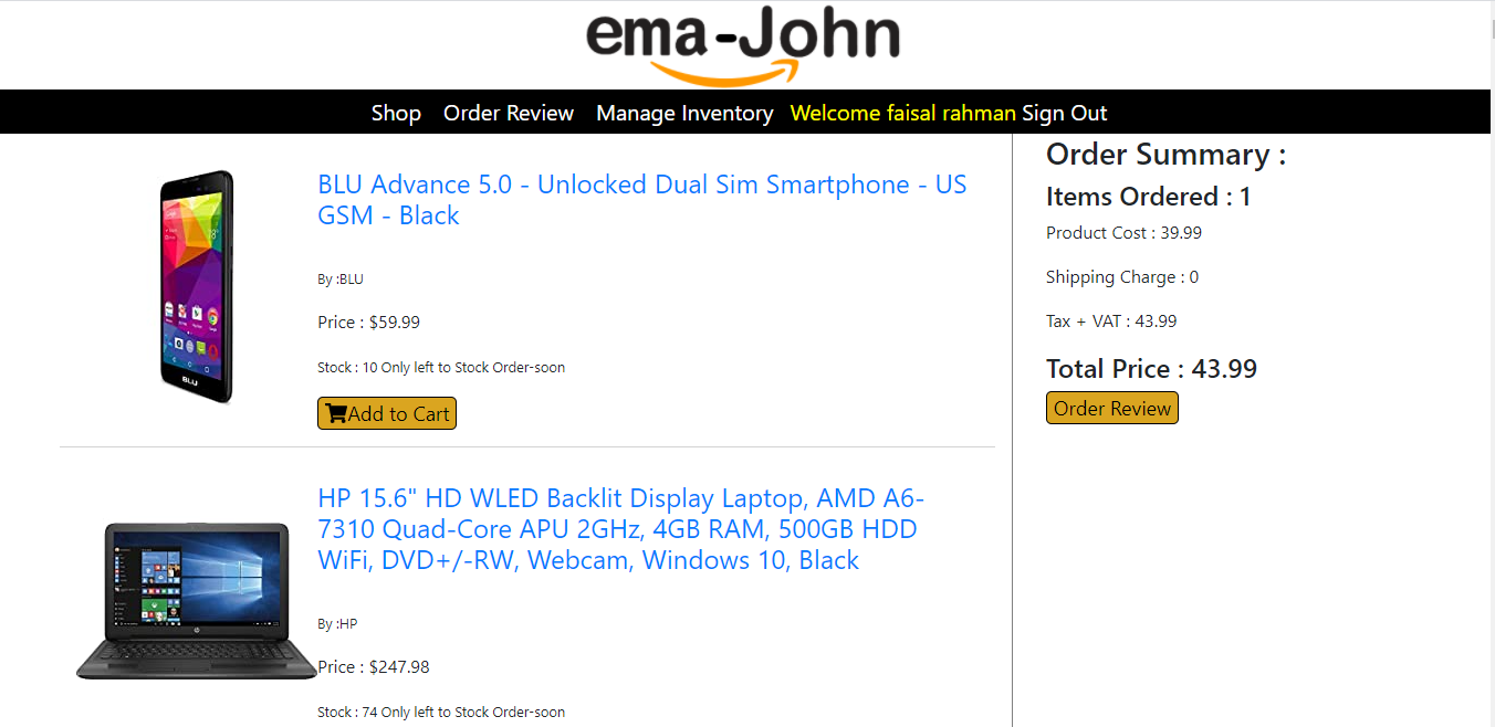 GitHub - sakibulislamfaisal/ema-john-simple: This is a simple online shopping cart. Where user ...