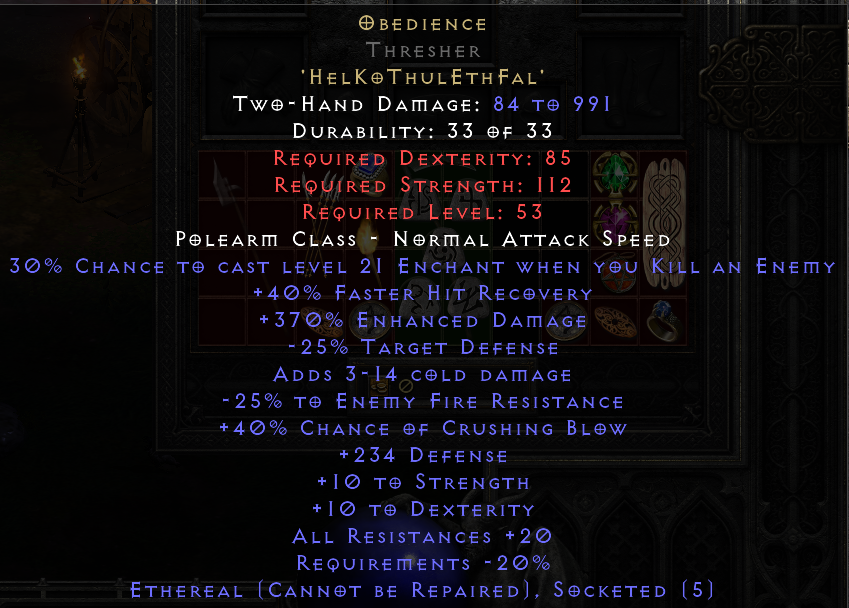 Eth Thresher - Obedience - 30fg - Topic - d2jsp