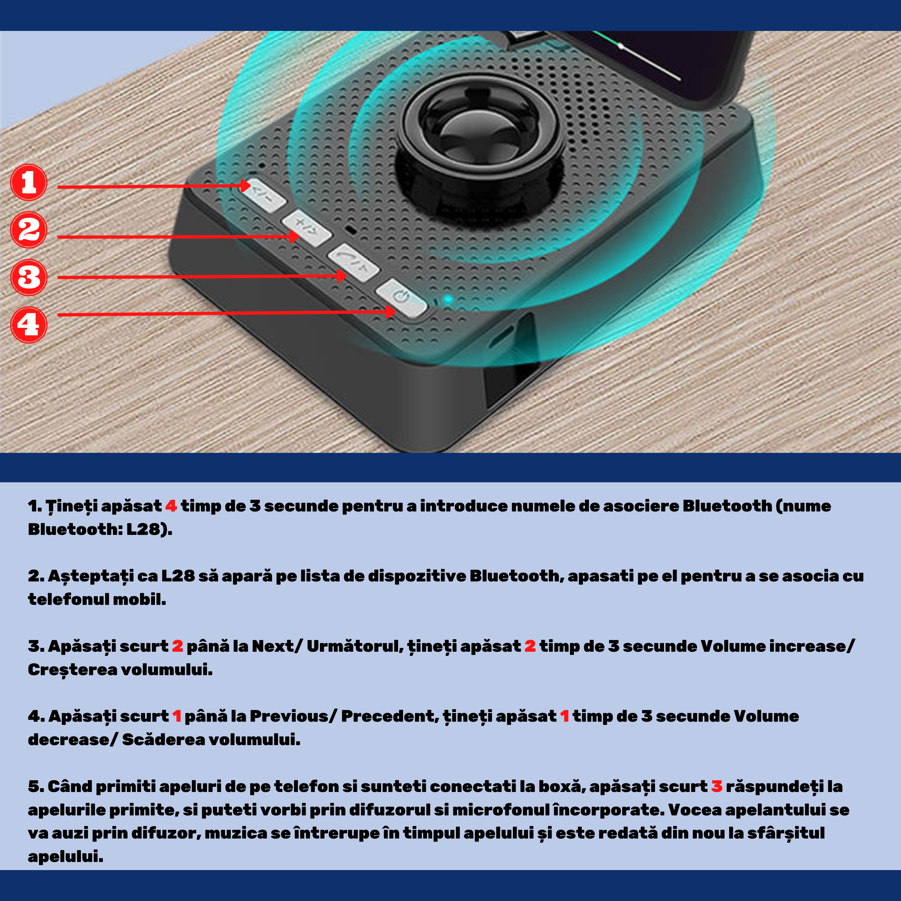 Boxa Bluetooth portabila cu suport telefon, ABS plastic silicon ...