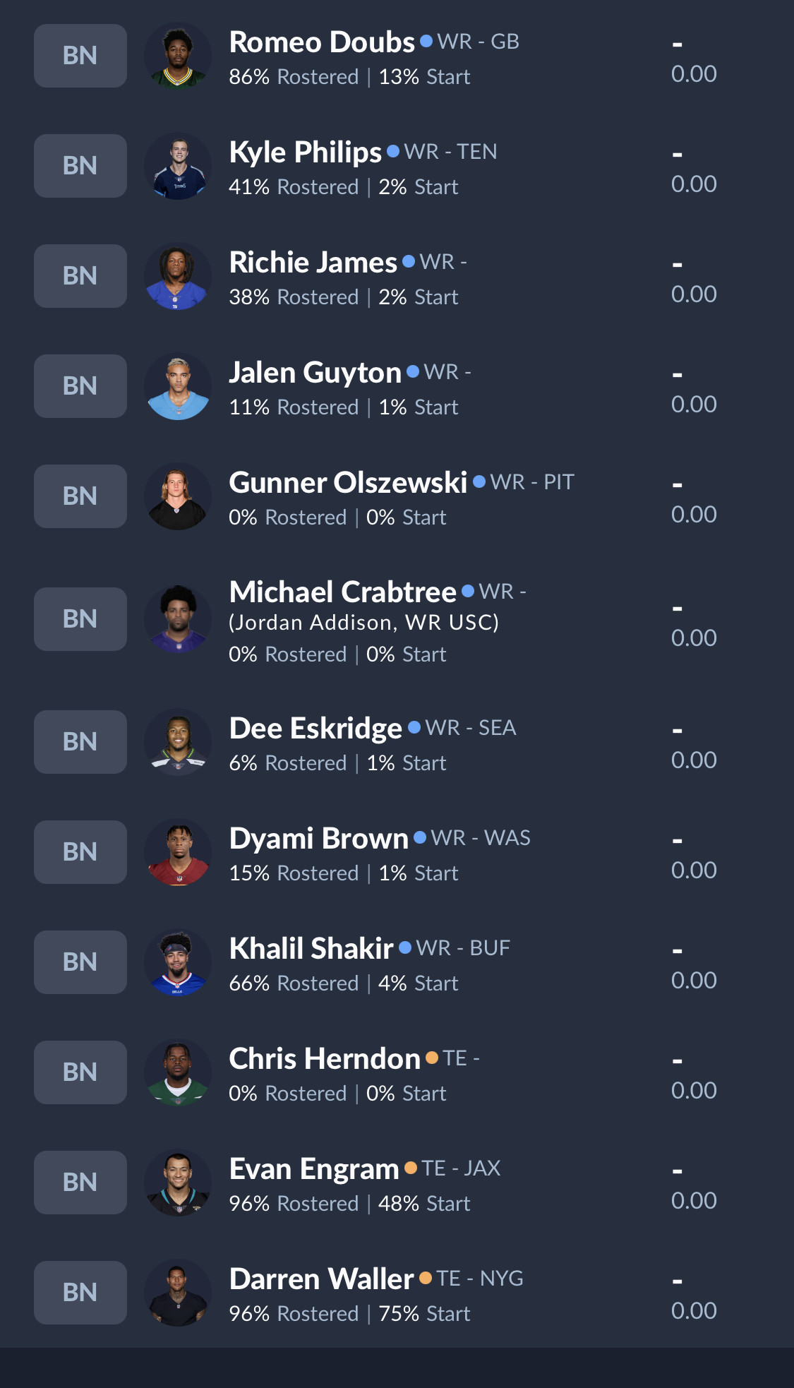 Sleeper (free) - 14 team, 2 QB, PPR, TEP, Devy (1 possibly 2 teams ...