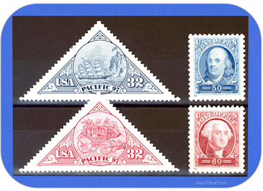1997 PACIFIC 97 SET America's 1st Triangular Stamps 3130-3131 3139a ...