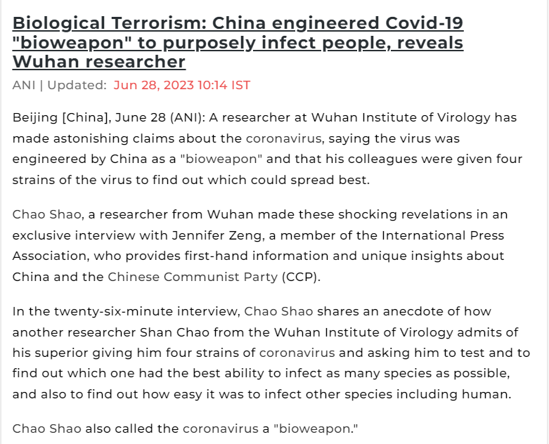 China engineered Covid-19 "bioweapon" to purposely infect people ...