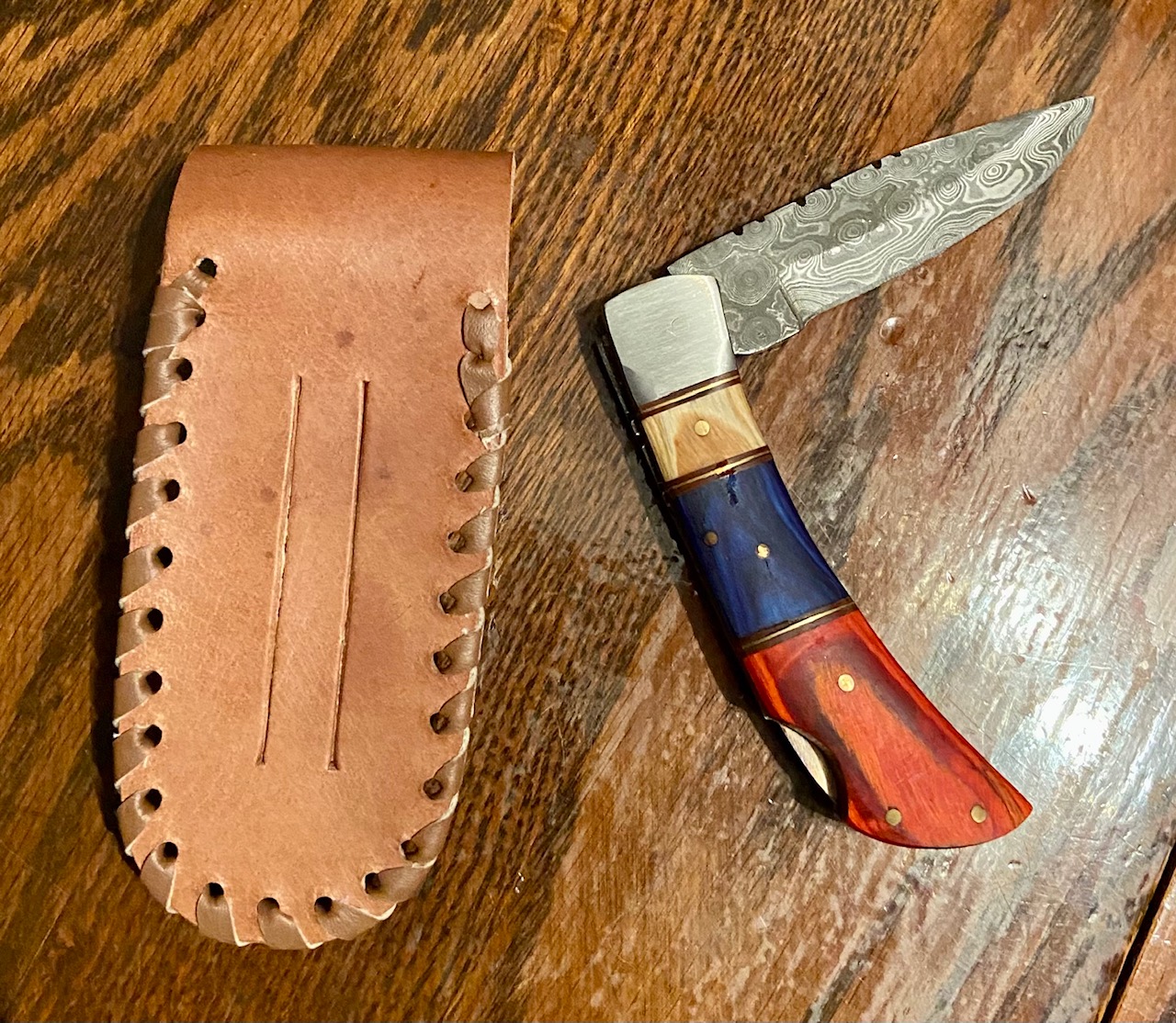 Brand New Stauer Folding Damascus Blade Knife with Sheath - AR15.COM