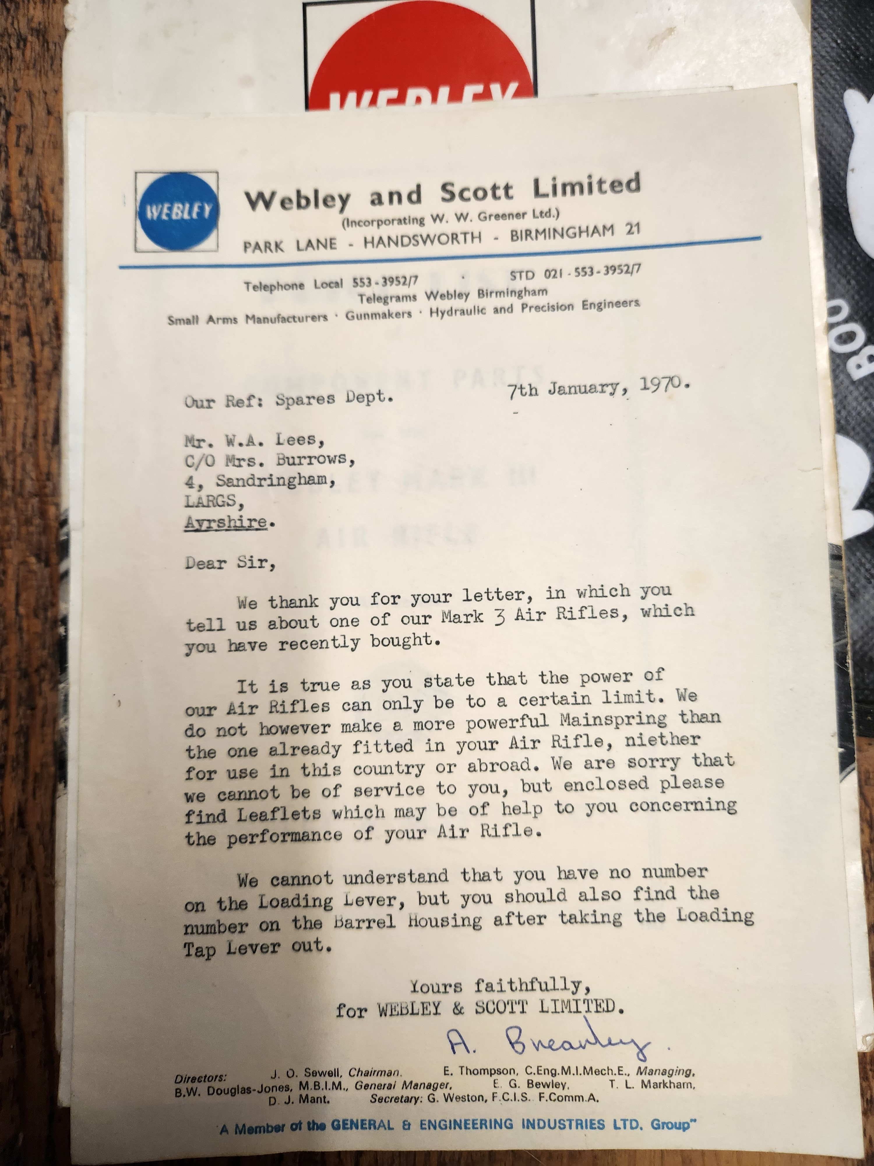An interesting webley letter