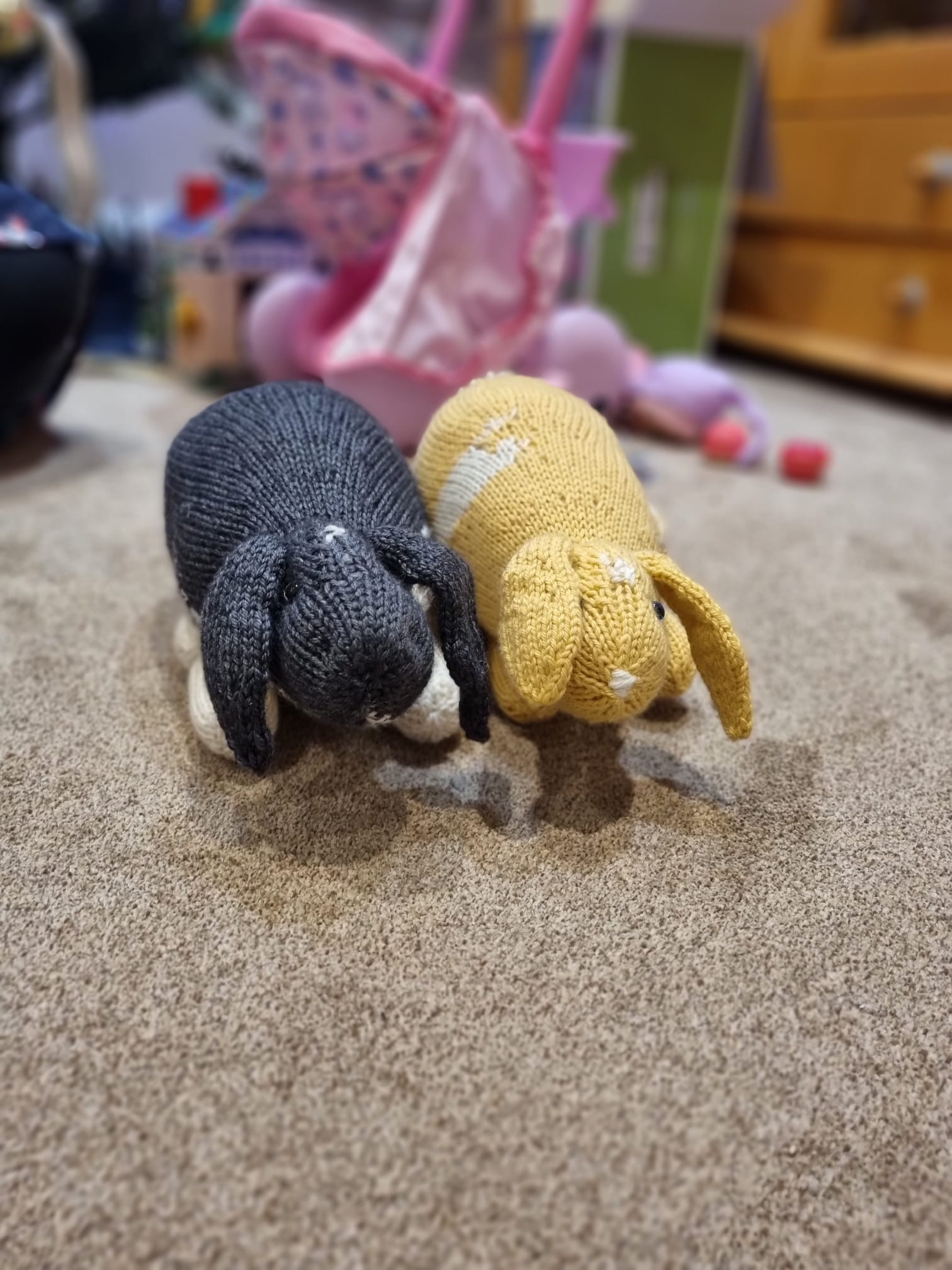 My phenomenal knitting bestie made replicas of my family rabbits for my ...