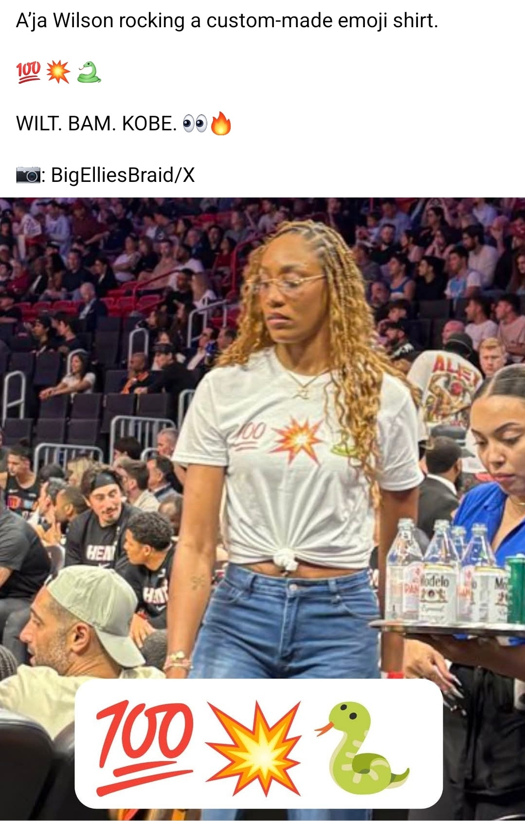 Omg Aja Wilson Adebayo rocking a custom Emoji shirt of that night!